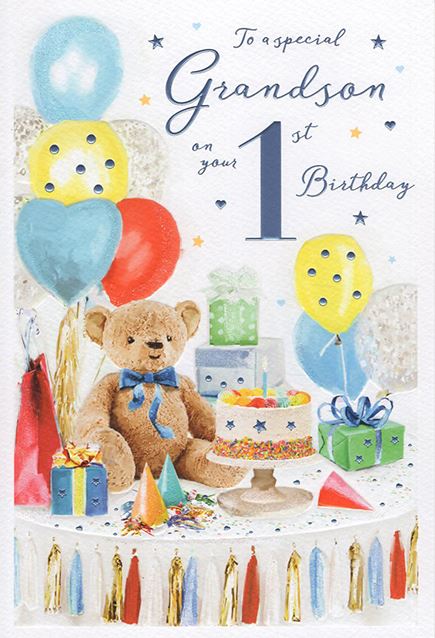 Special Grandson on your 1st Birthday card Nickery Nook